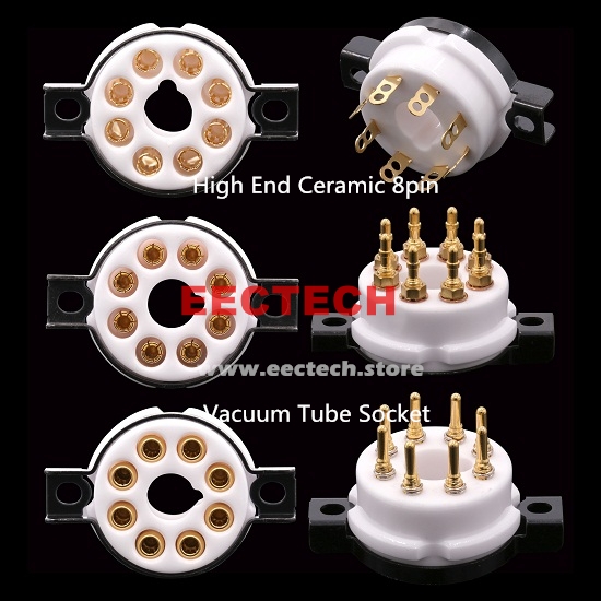 EECTECH High End Ceramic 8pin Octal Vacuum Tube Socket Base Gold Brass ...